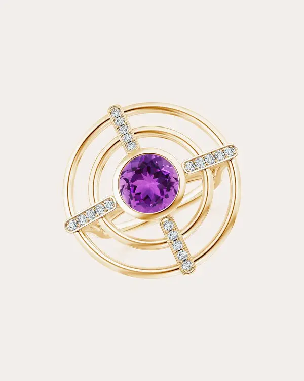 Natori Bar 14k Amethyst And Diamond Ring - Gold