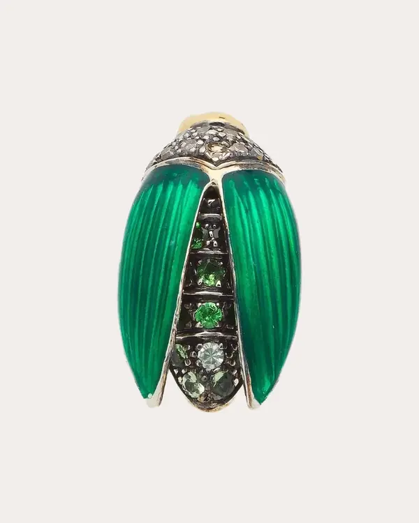 BIBI VAN DER VELDEN Tsavorite & Diamond Mini Scarab Stud Earring - Silver/green