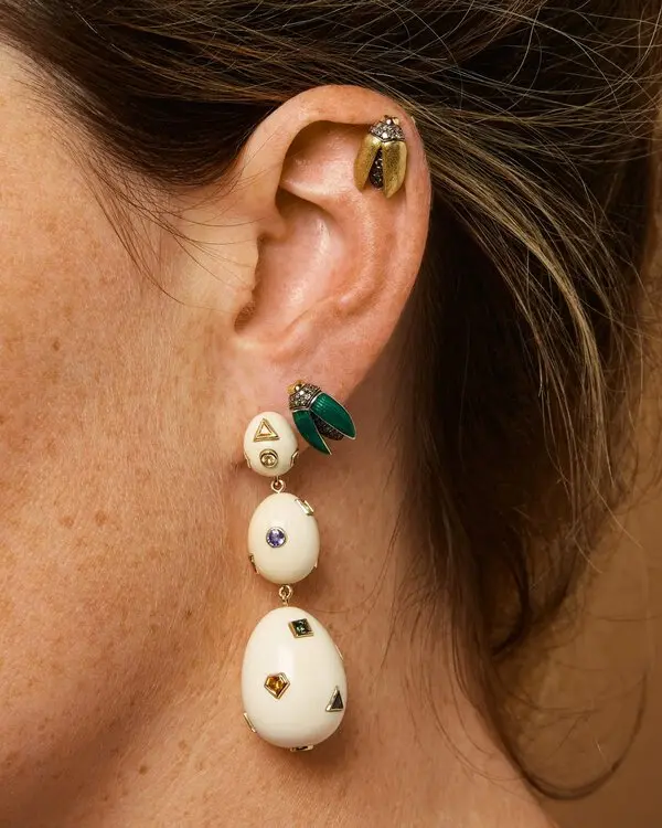 BIBI VAN DER VELDEN Tsavorite & Diamond Mini Scarab Stud Earring