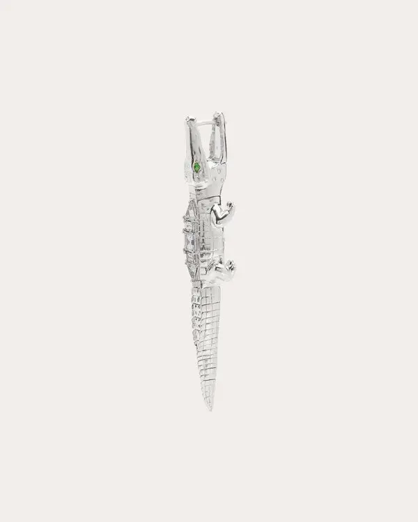 BIBI VAN DER VELDEN Diamond & Tsavorite Alligator Drop Earring - Silver