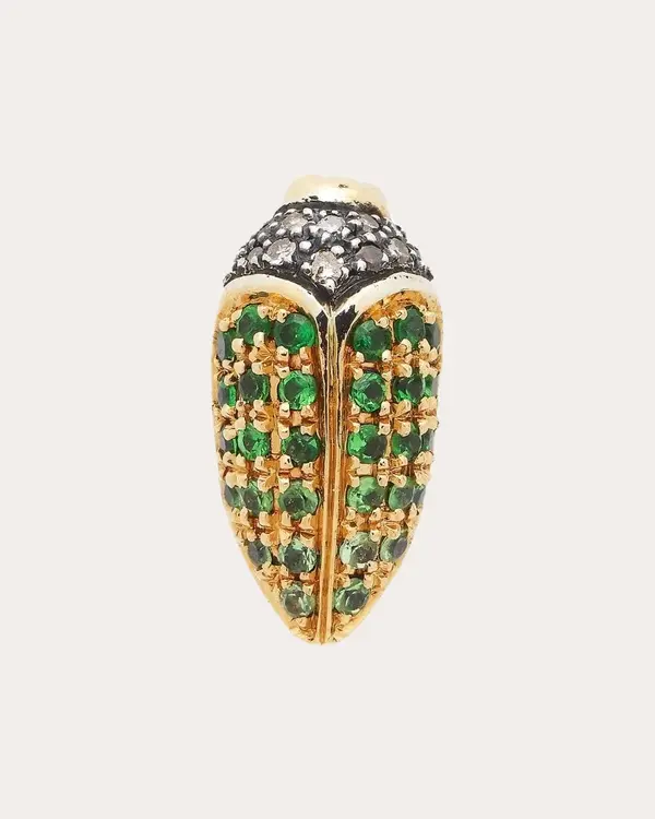BIBI VAN DER VELDEN Tsavorite And Yellow Sapphire Mini Scarab Stud Earring - Gold/green