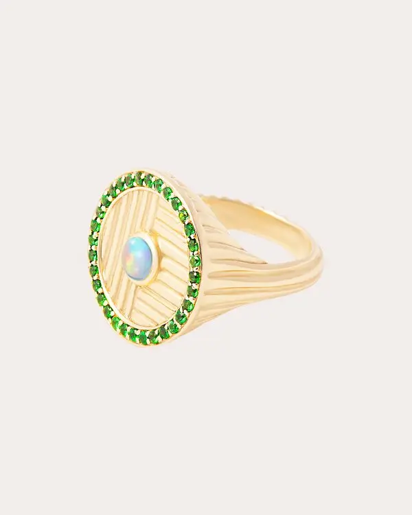 CAMPBELL + CHARLOTTE Opal & Tsavorite 14k Gold Found Ribbed Ring - Tsavorite/opal