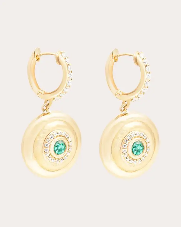 CAMPBELL + CHARLOTTE Emerald & 14k Gold Evolve Charm Hoop Earrings - Green