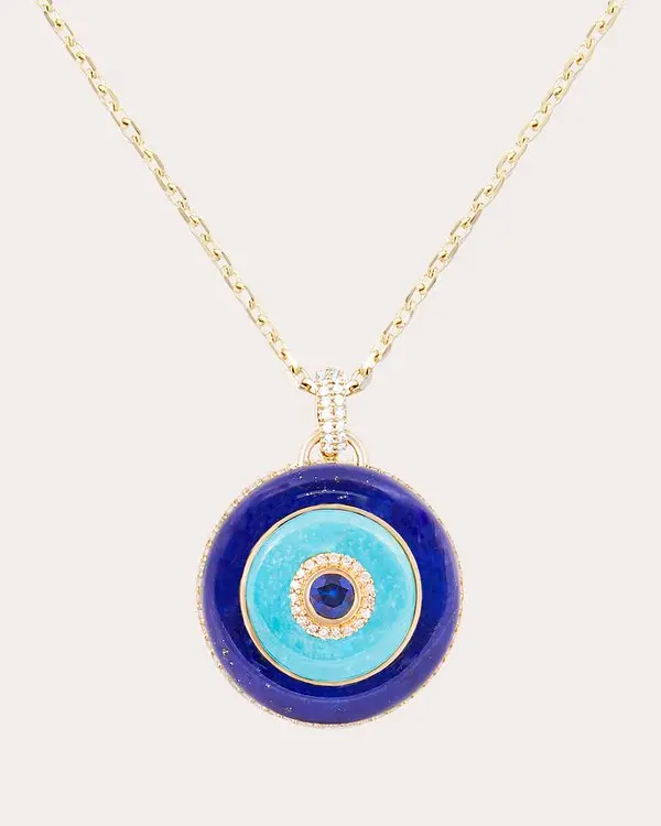 CAMPBELL + CHARLOTTE Evolve Large 14k Gold Multi-stone Disk Pendant Necklace - Blue