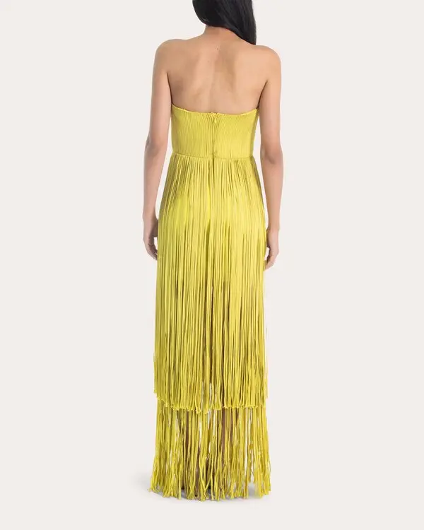 Francisco Arce Anid Silk Fringe Strapless Gown