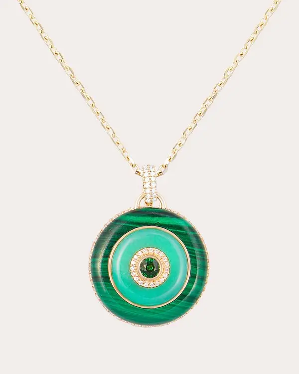 CAMPBELL + CHARLOTTE Gemstone & 14k Gold Evolve Large Disc Pendant Necklace - Malachite