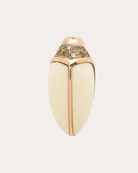 BIBI VAN DER VELDEN Mammoth Tusk & Brown Diamond Mini Scarab Stud Earring - Rose Gold/white