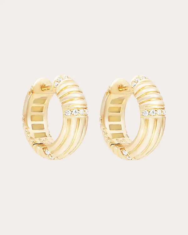 CAMPBELL + CHARLOTTE Found 14k Diamond Ribbed Hoop Earrings - Gold