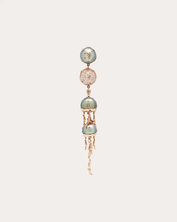 BIBI VAN DER VELDEN Tahitian Pearl And Quartz Jellyfish Drop Earring - Pink