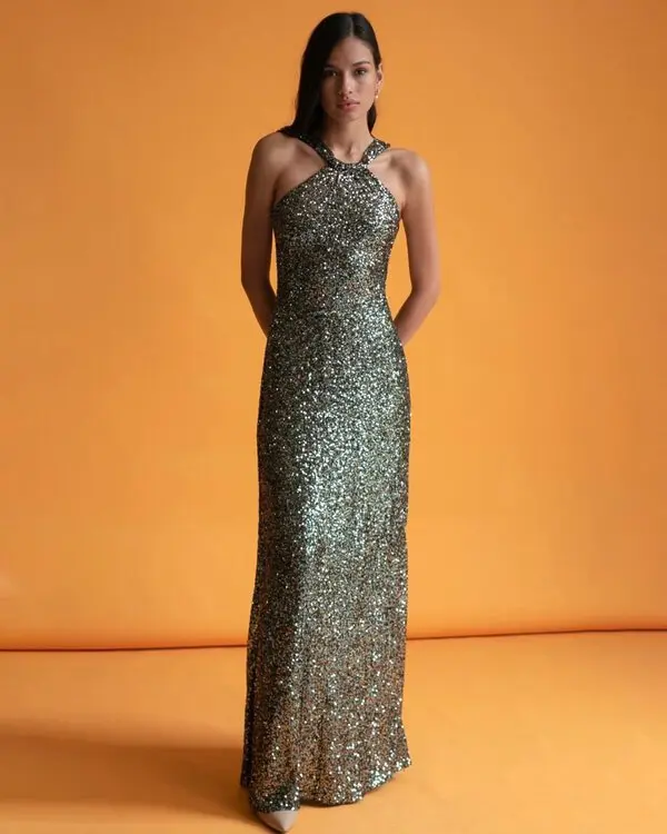 Francisco Arce Calixta Sequin High-neck Gown