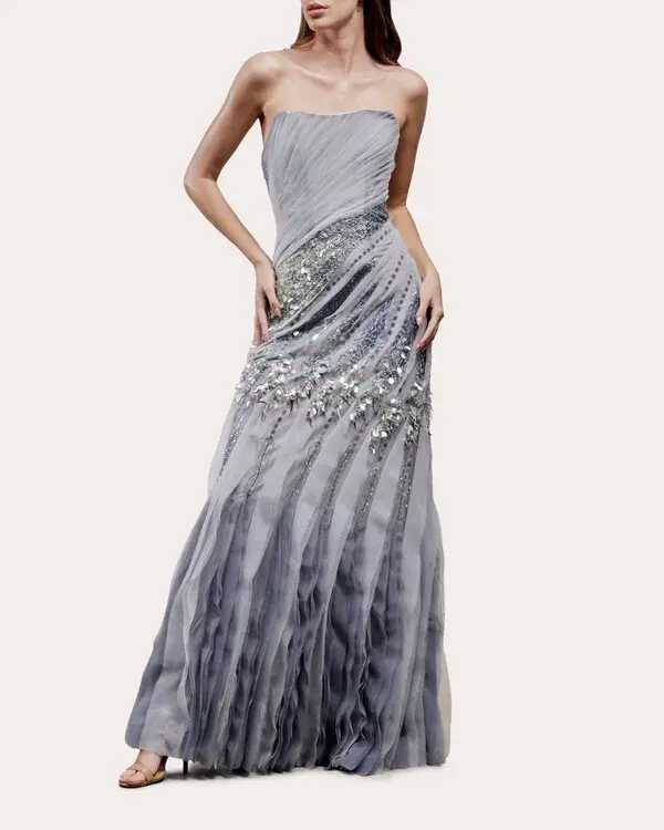 Francisco Arce Sora Embellished Bias Tulle Gown
