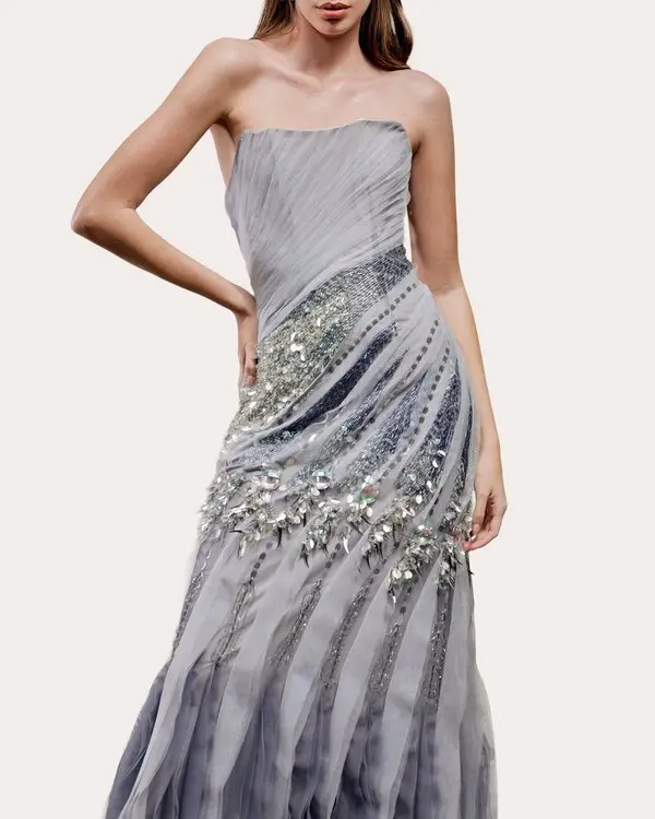 Francisco Arce Sora Embellished Bias Tulle Gown