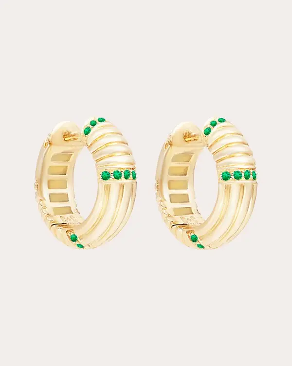 CAMPBELL + CHARLOTTE Tsavorite & 14k Gold Found Ribbed Hoop Earrings - Green
