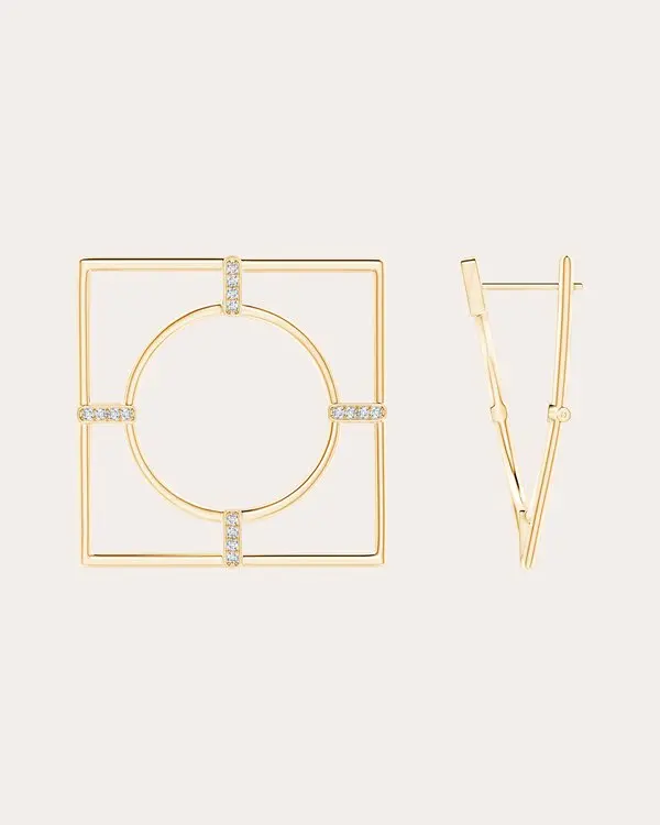 Natori Bar 14k Diamond Square Hoop Earrings - Gold