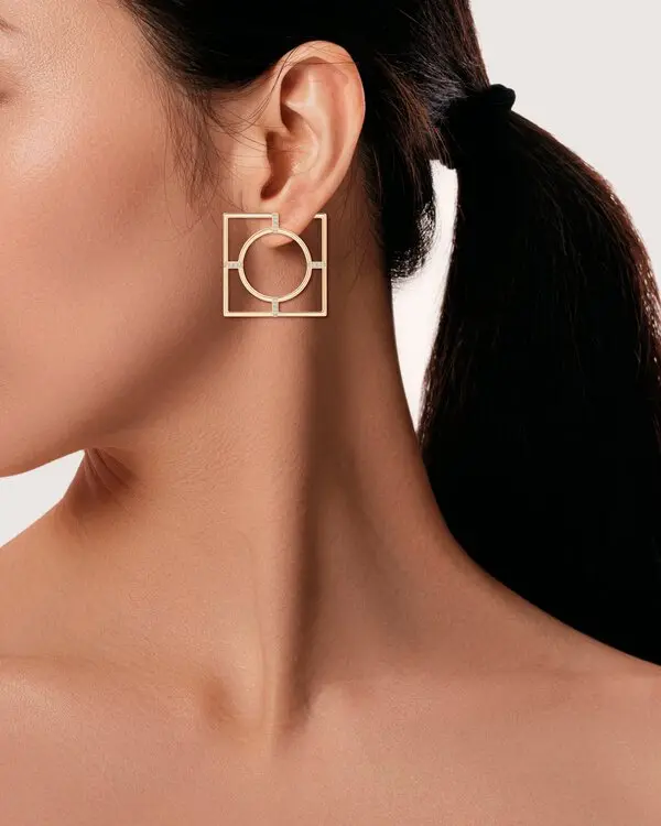 Natori Diamond And 14k Bar Square Hoop Earrings
