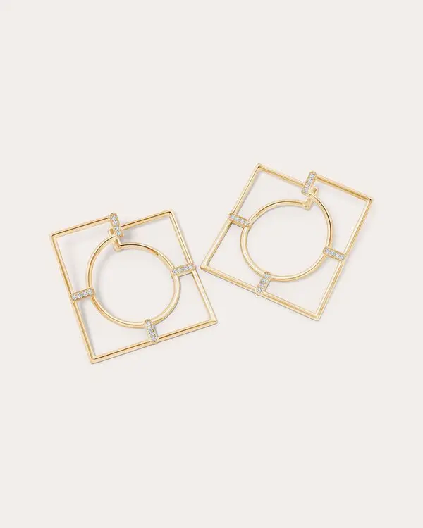 Natori Diamond And 14k Bar Square Hoop Earrings