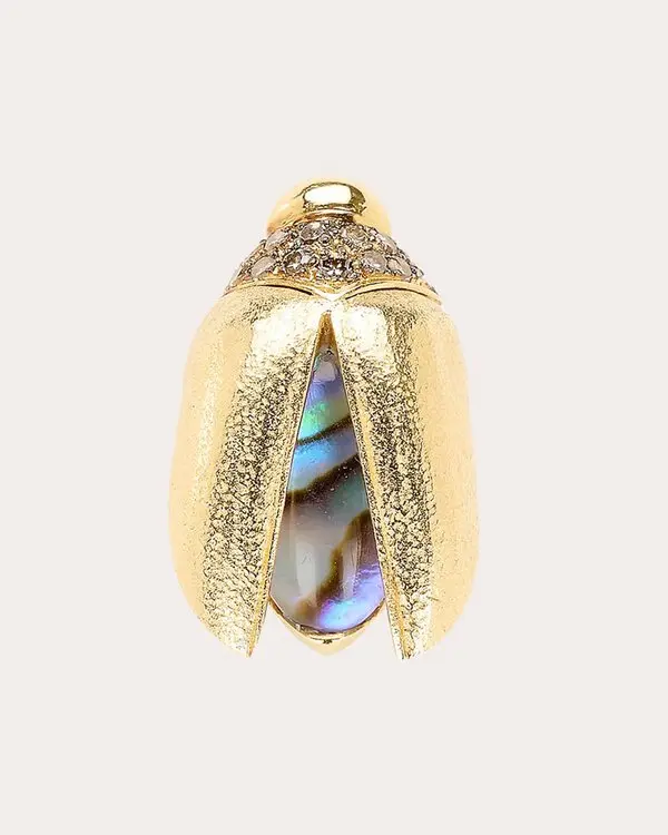 BIBI VAN DER VELDEN Abalone & White Quartz Mini Scarab Fly Wing Stud Earring - Gold