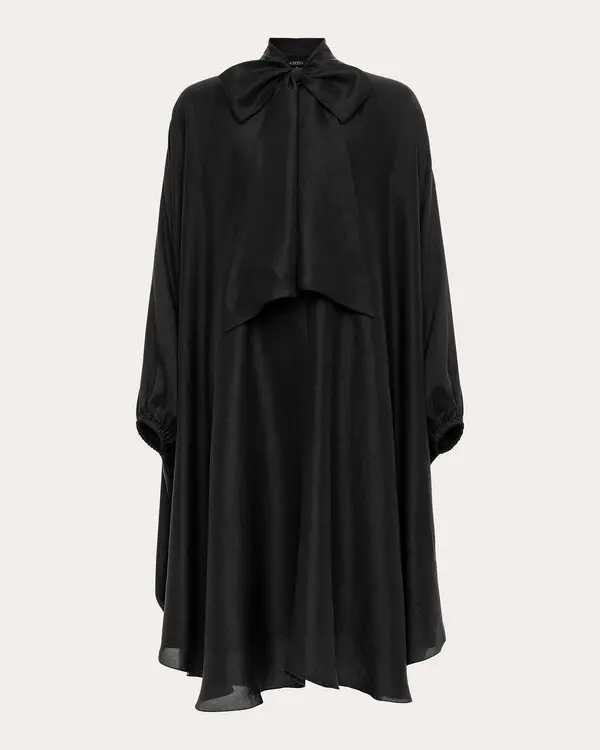 Azeeza Emlyn Silk Tie-neck Cape Midi Dress - Black