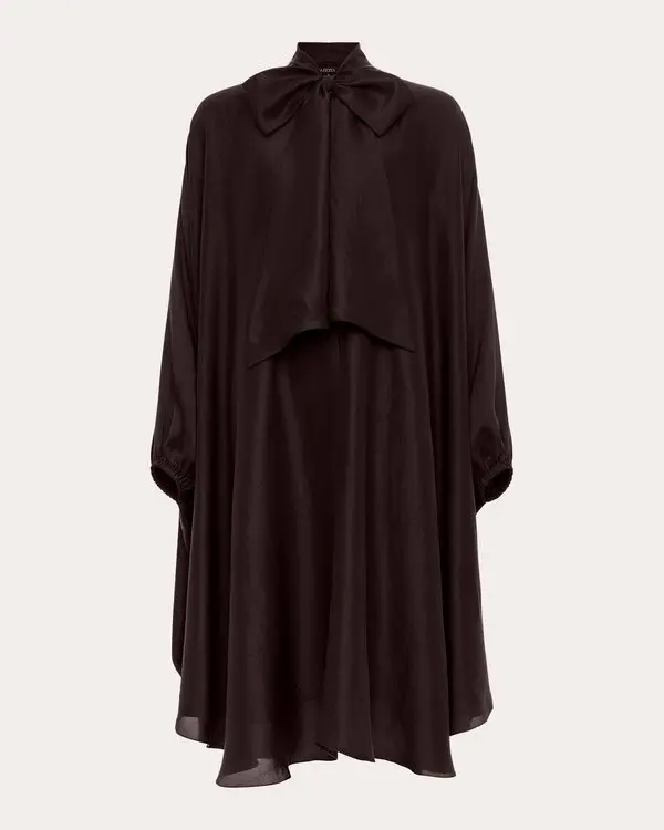 Azeeza Emlyn Tie-neck Silk Midi Dress - Brown