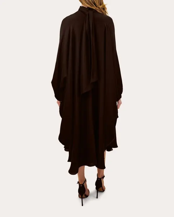 Azeeza Emlyn Tie-neck Silk Midi Dress - Brown