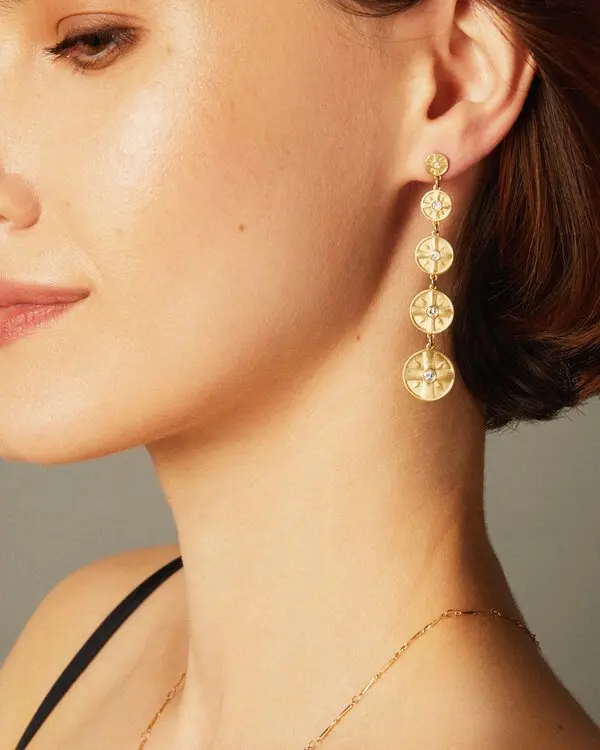 ELIZABETH MOORE Eye Of The Sun 14k Diamond Drop Earrings