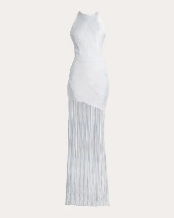 Francisco Arce Erys Silk Fringe Draped Gown - Blue