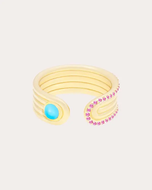 CAMPBELL + CHARLOTTE Found 14k Gold Turquoise And Sapphire Open Ring - Blue