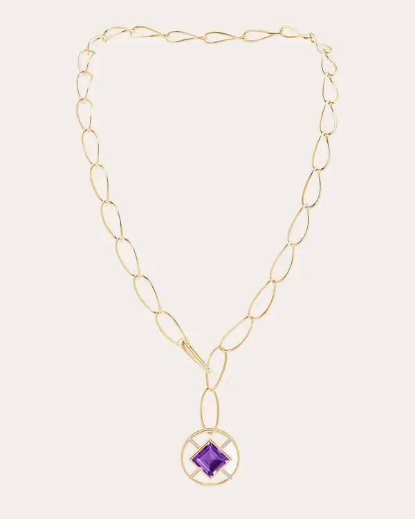 Natori Bar 14k Amethyst And Diamond Lariat Necklace - Gold