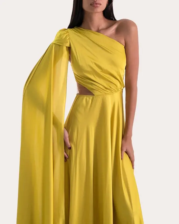 Francisco Arce Hanah Silk Chiffon Cutout Asymmetric Gown