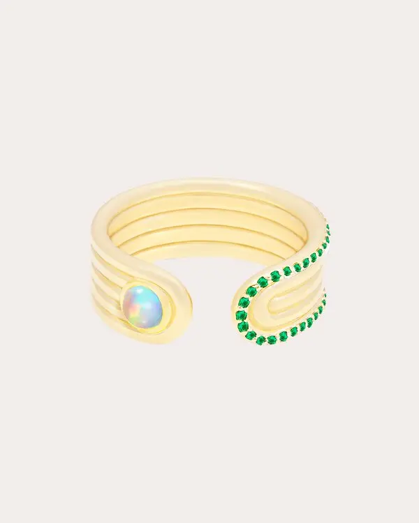 CAMPBELL + CHARLOTTE Found 14k Ribbed Gold Opal And Tsavorite Open Ring - Tsavorite/opal