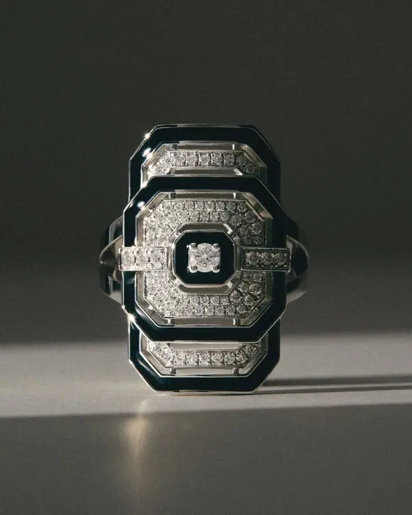 STATEMENT Diamond & Black Enamel My Way Ring - Silver