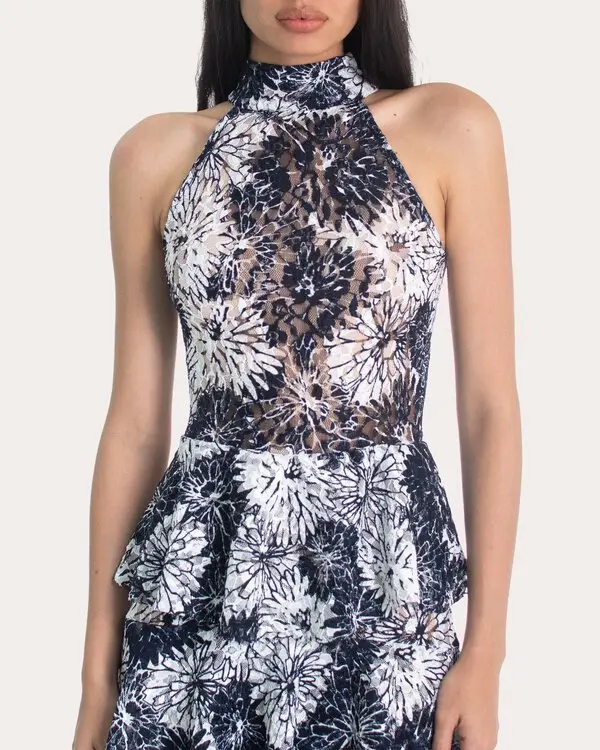 Francisco Arce Kei Embroidered Floral Lace Tiered Gown