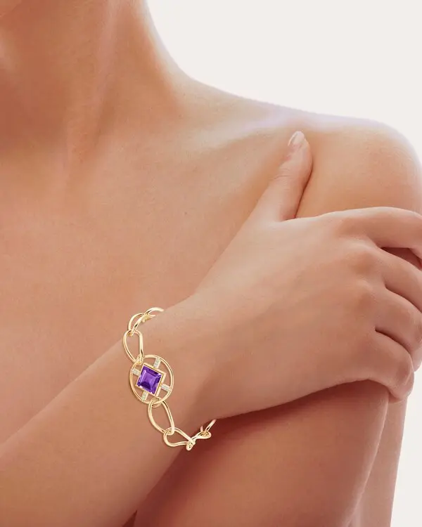 Natori Amethyst And Diamond 14k Bar Bracelet