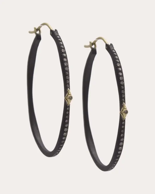 Armenta Diamond And Blackened Two-tone Hoop Earrings - Silver
