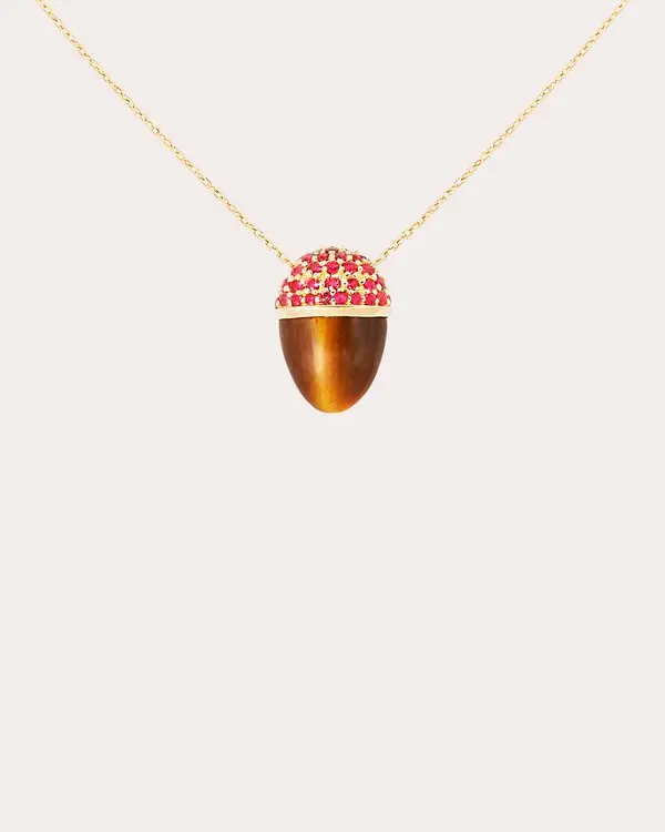 CAMPBELL + CHARLOTTE Found Cap 14k Gold Tiger's Eye And Ruby Pendant Necklace - Ruby/tiger's Eye