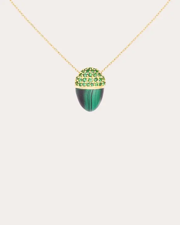 CAMPBELL + CHARLOTTE Malachite & Tsavorite 14k Gold Found Cap Pendant Necklace - Green