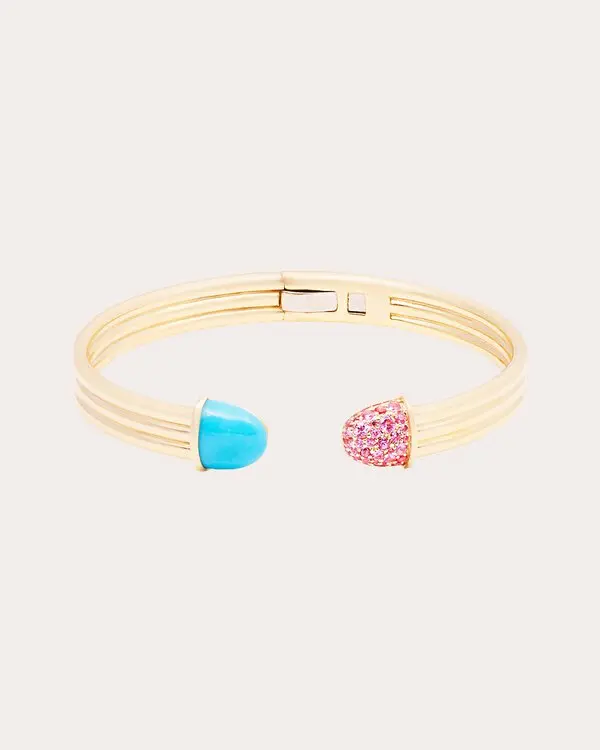 CAMPBELL + CHARLOTTE Found Cap 14k Gold Turquoise And Pink Sapphire Cuff - Turquoise/pink Sapphire