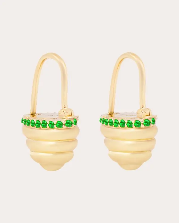 CAMPBELL + CHARLOTTE Found Cap 14k Gold Tsavorite Hoop Earrings - Green