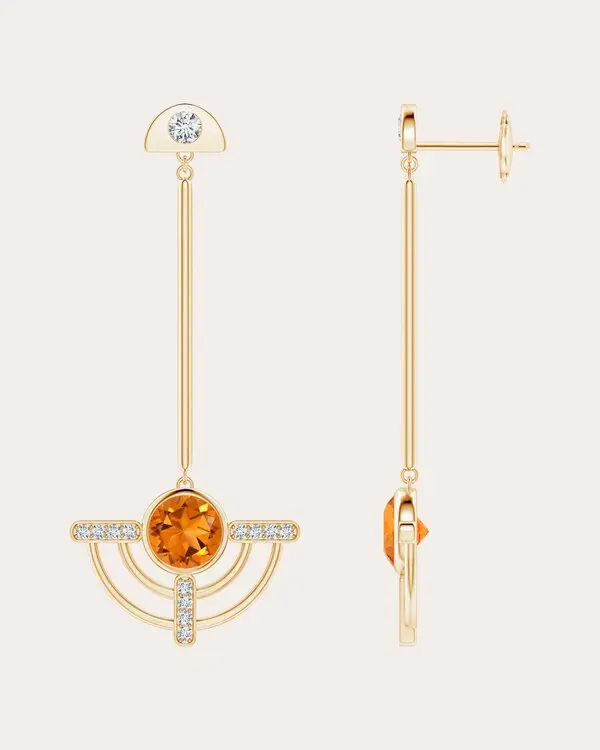 Natori Bar 14k Citrine And Diamond Drop Earrings - Gold
