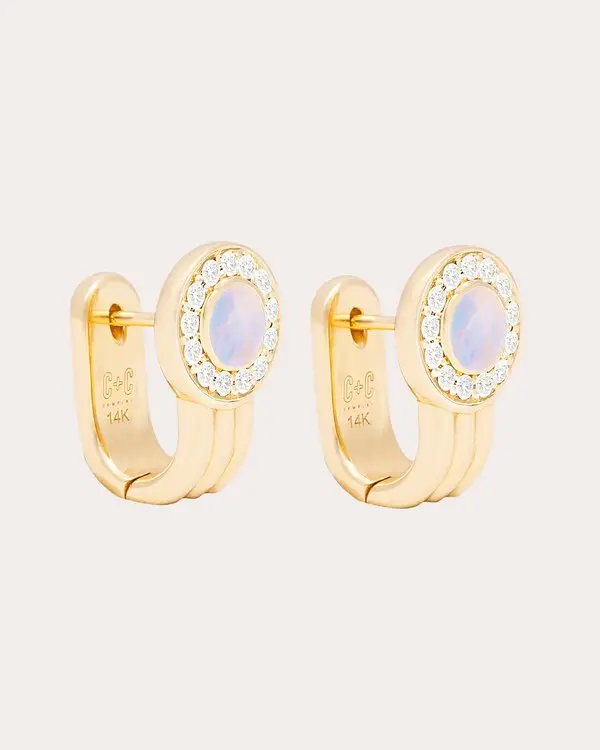 CAMPBELL + CHARLOTTE Diamond And Moonstone 14k Hoop Earrings - Opal