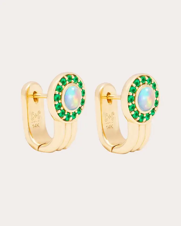 CAMPBELL + CHARLOTTE Opal & Tsavorite 14k Gold Found Hoop Earrings - Tsavorites/opal