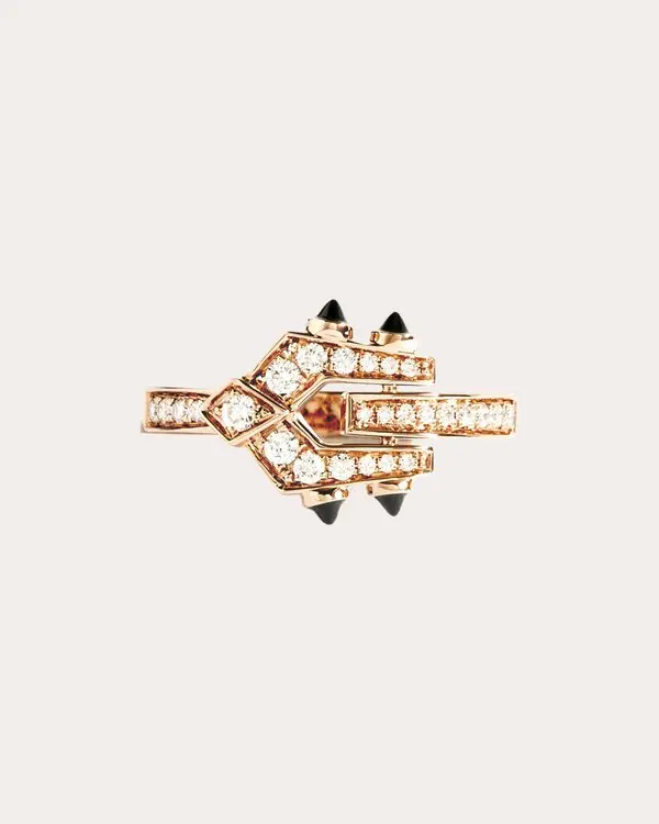 STATEMENT Mini Spike 18k Gold Black Agate And Diamond Ring - Pink