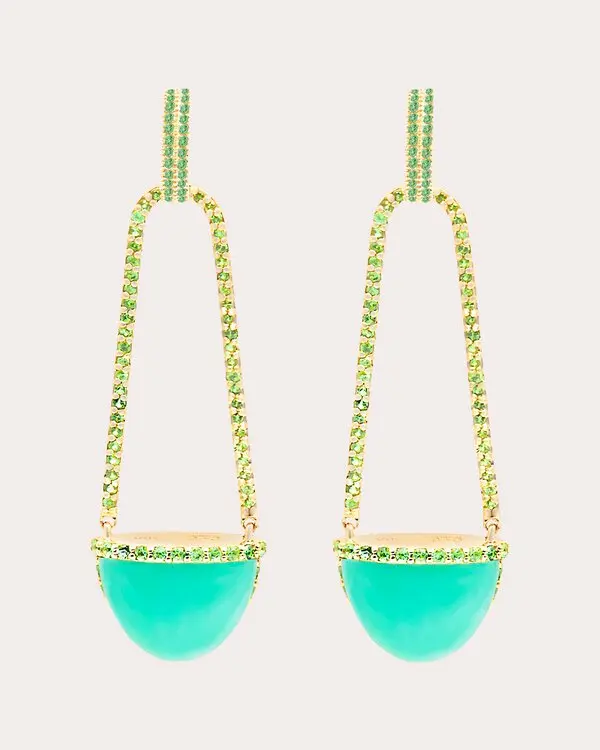 CAMPBELL + CHARLOTTE Chrysoprase & Tsavorite Found Cap Drop Earrings - Chyroprase