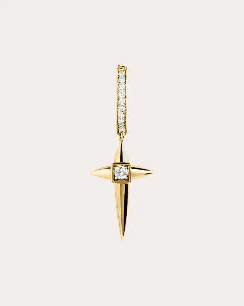 STATEMENT Diamond & 18k Rockaway Mini Cross Hoop Earring - Gold