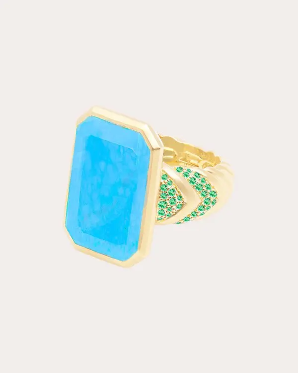 CAMPBELL + CHARLOTTE Emerald & Turquoise 14k Gold Spark Ring - Blue