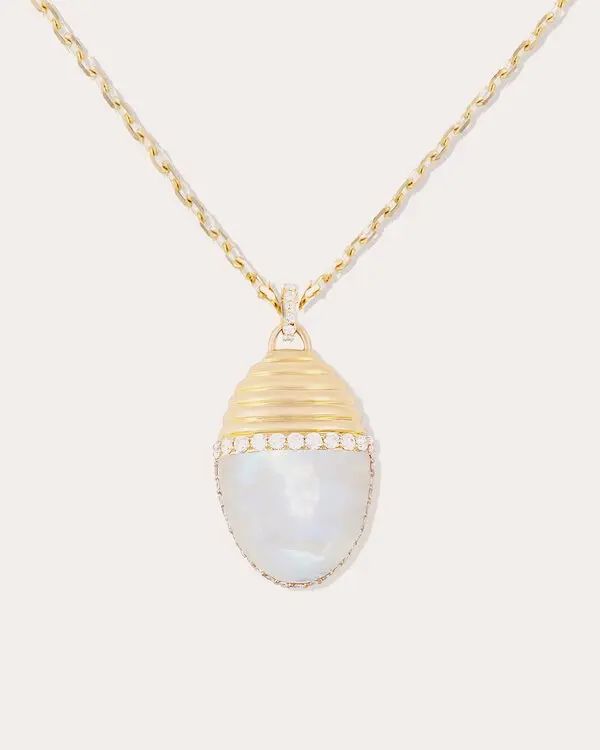 CAMPBELL + CHARLOTTE Found Cap Large 14k Moonstone And Diamond Pendant Necklace - Gold