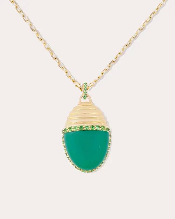 CAMPBELL + CHARLOTTE Found Cap Large 14k Gold Chrysoprase And Tsavorite Pendant Necklace - Tsavorite/chrysoprase