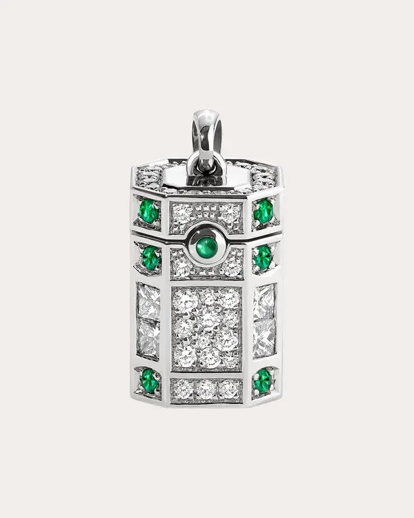 STATEMENT Emerald & Diamond Rise Pendant Necklace - Silver