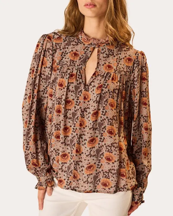 Natalie Martin Floral Gathered Ruffle Top
