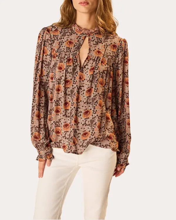 Natalie Martin Floral Gathered Ruffle Top